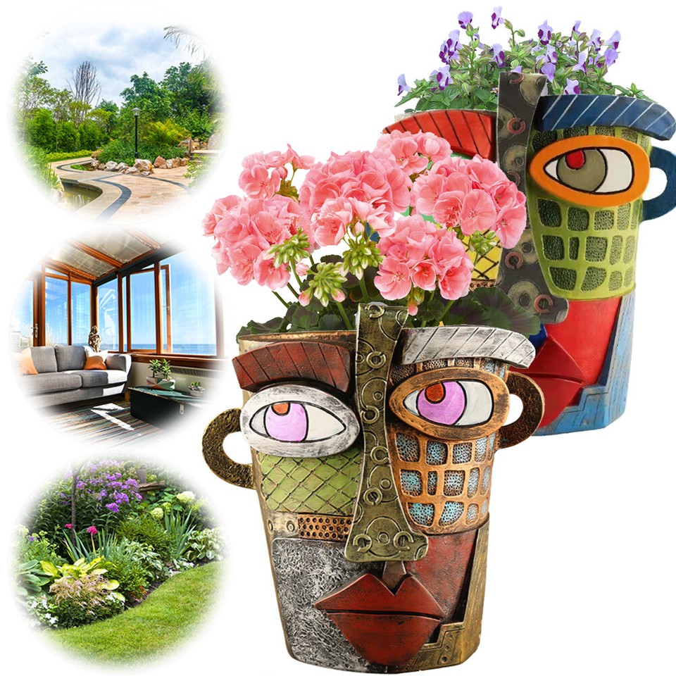 Face Flower Pot Head Planter Resin Colorful Face Flower Pot for Garden ...