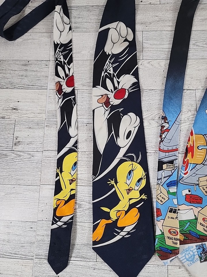 3 Vintage Looney Tunes Neckties Lot Colorful Tie Warner Bros 90s ...