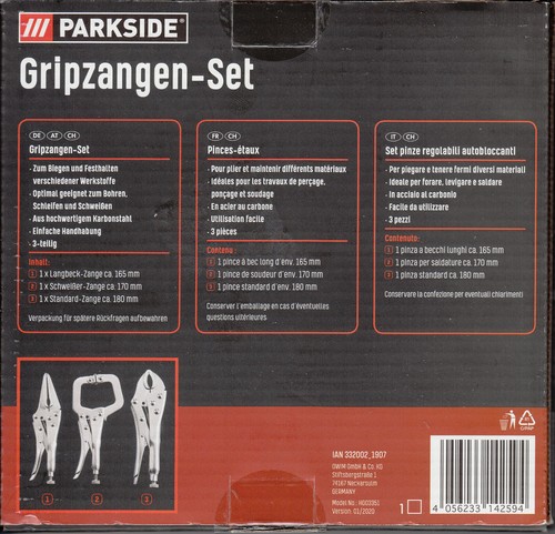 Parkside Mini Gripzangen 3er-Set Schweißerzange Feststellzange Grip ...