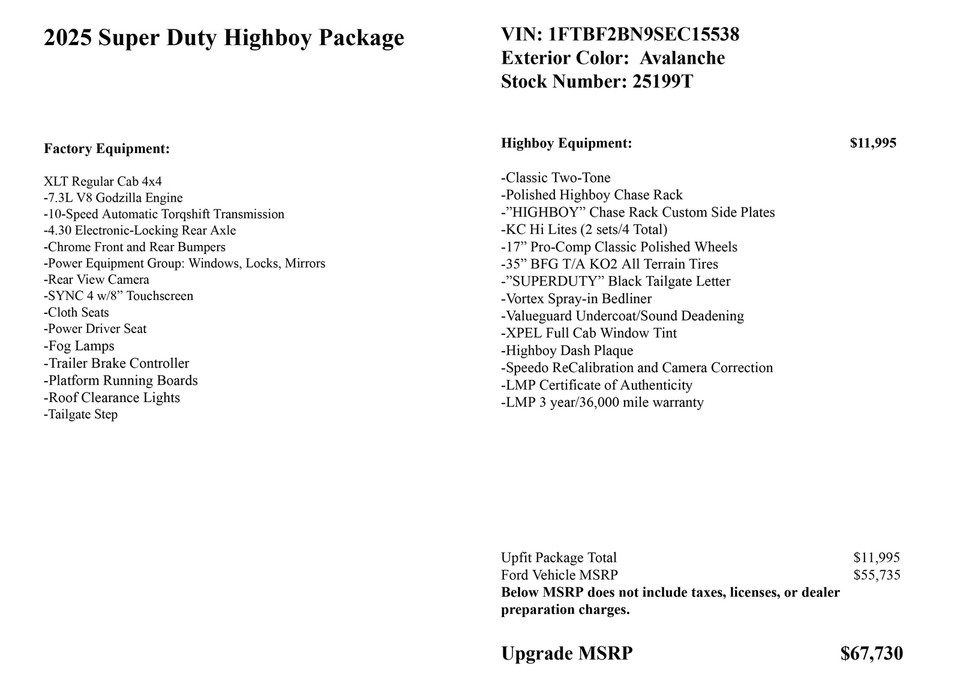 2025 Ford F-250 Lifted Super Duty Classic Highboy MSRP $67730 | eBay