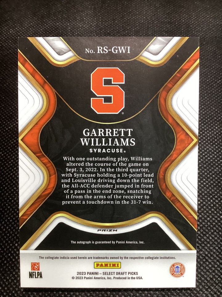 Garrett Williams 2023 Panini Select Draft RC Red/ Gold Prizm Auto #RS ...