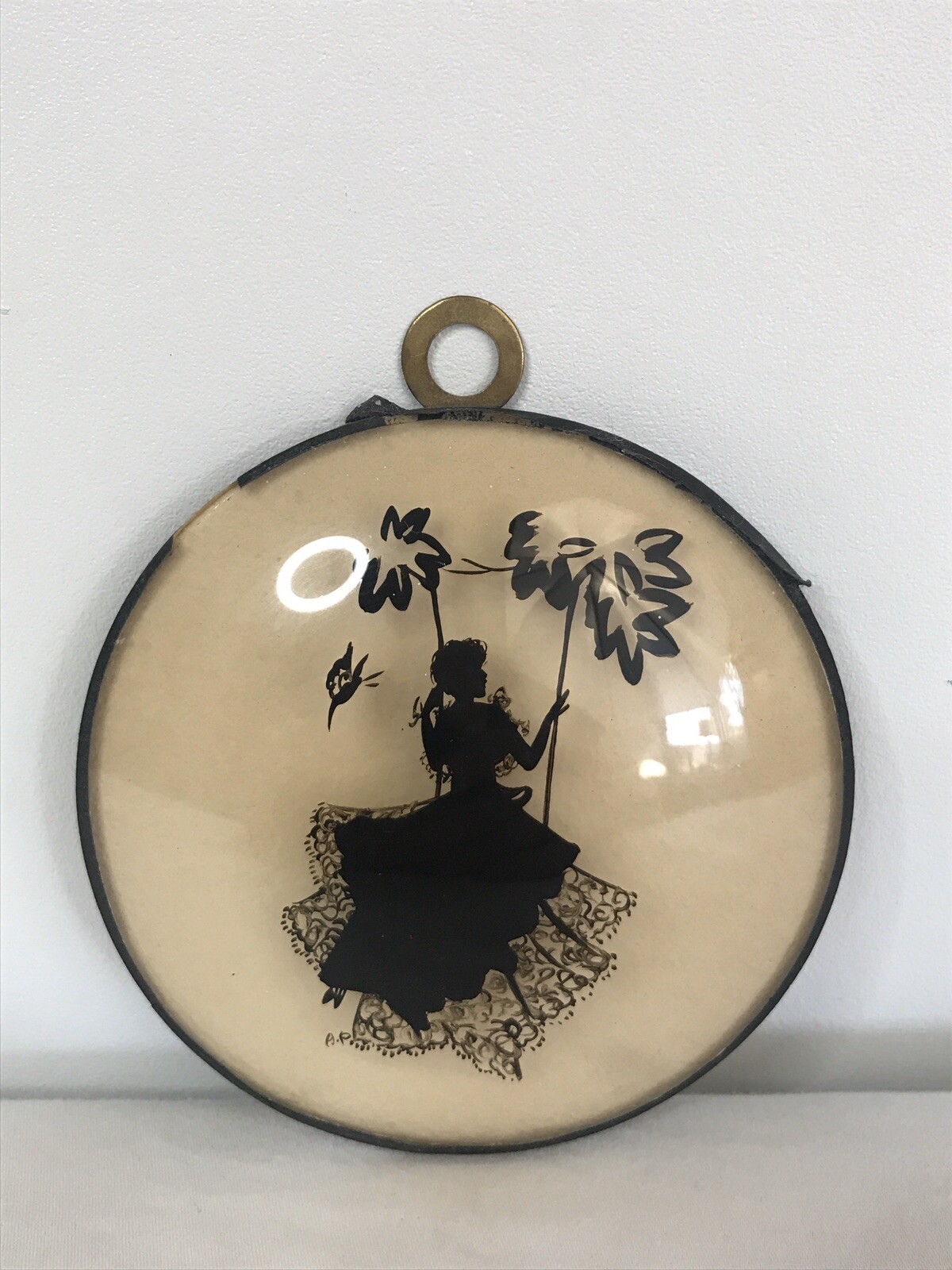 Vintage Signed Ann Priest Baltimore MD Convex Glass Victorian Girl Wall ...