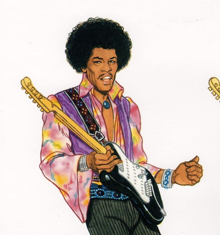 Jimi Hendrix Psychedelic Guitarist Illustrated Cut-Out Paper Doll Print ...