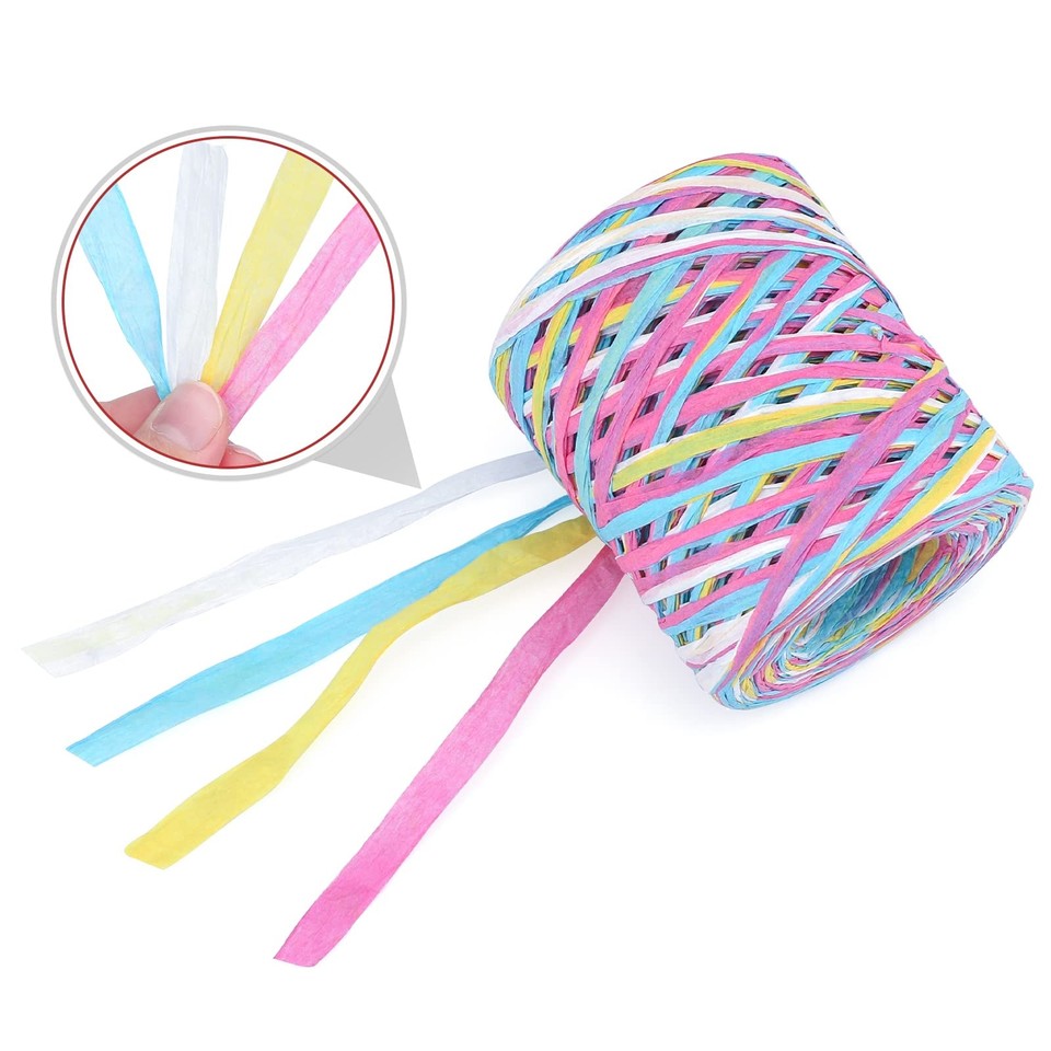 Colored 394 Feet Raffia Paper Ribbon, Pink Blue Yellow White Packing ...