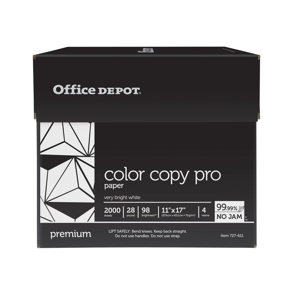 Office Depot Color Copy Paper, 4 Reams, White, Ledger (11" x 17"), 2000 ...