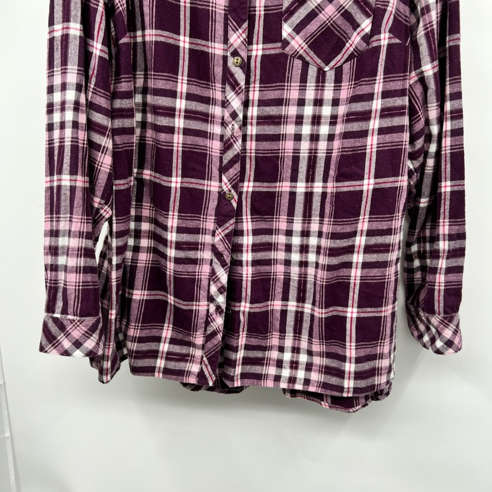 Sonoma Womens Plaid Button Up Top Long Sleeve Maroon/Multi Size 2X | eBay