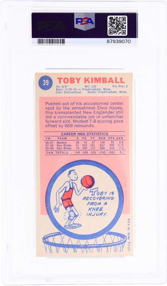 1969 Topps Toby Kimball #39 PSA 4 | eBay