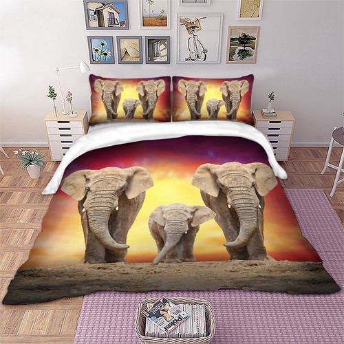 Elephant Animal Doona Duvet Quilt Cover Set Single/Double/Queen/King ...