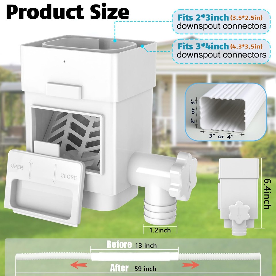 Rainwater Collection System, Downspout Diverter Fits for 2x3 or 3x4 ...