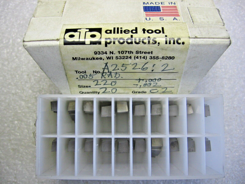 20 pcs) ATP Allied Tool Products A2526:2 C2 Grade .220" Carbide ...