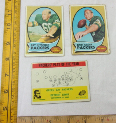 Bart Starr Ray Nitschke Green Bay Packers 1960s-1970 football card lot ...