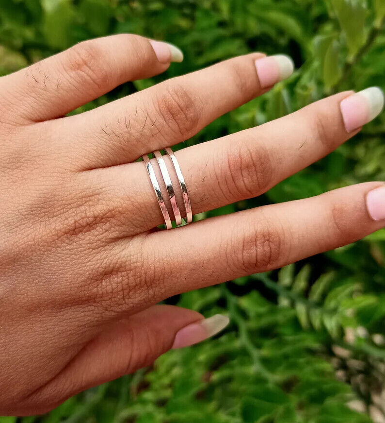 Solid 925 Sterling Silver Band & Statement Handmade Jewelry Multiple ...
