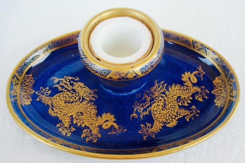T. Goode Co Ltd Ink Well with Insert Cobalt Blue Porcelain Gold Trim ...