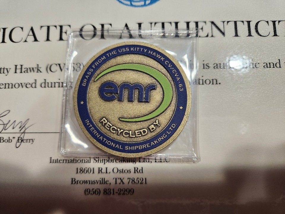 USS Kitty Hawk CV-63 Challenge Coin MADE WITH BRASS FROM THE KITTY HAWK ...