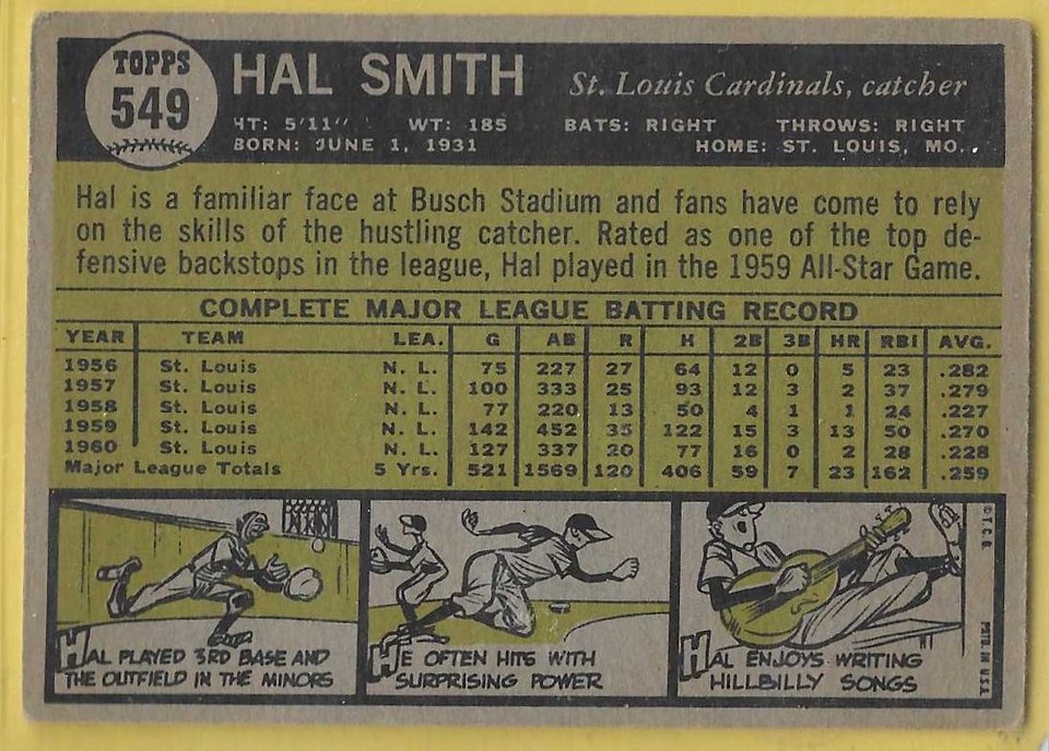 1961 Topps High Number Hal R. Smith Cardinals #549 EX | eBay