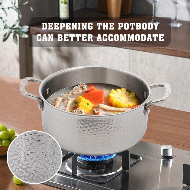 Triply Stainless Steel Stockpot Deep Cooking Pot With Lid Hammered ...