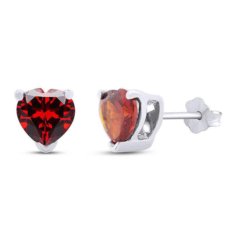 Heart Pendant Necklace & Stud Earrings Set Simulated Garnet 925 ...