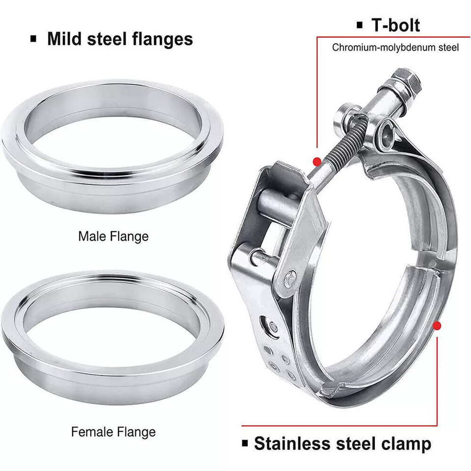 3" Inches V-Band Flange&Clamp Kit Male/Female With Ridge Exhaust ...