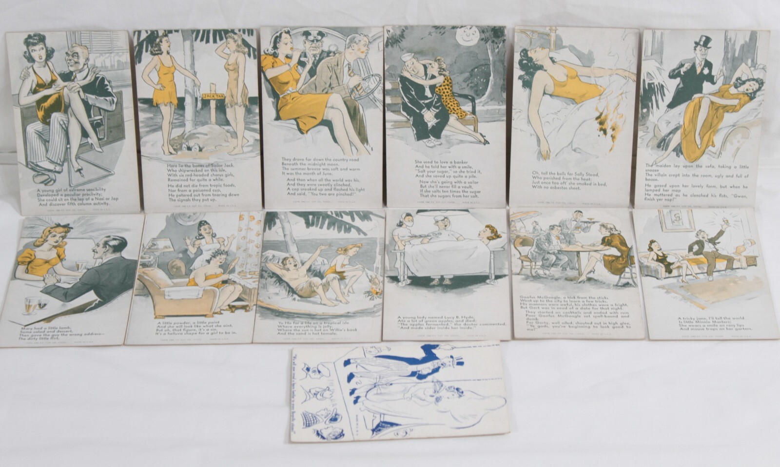 1941 WW2 Comics Arcade Cards LOT WWII Dating Humor Risque Poem Exhibit ...