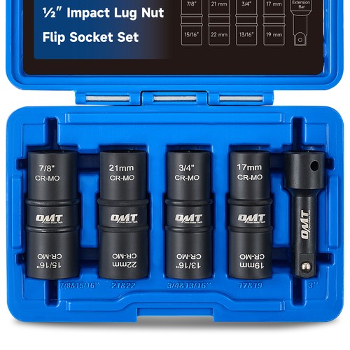 Impact Socket Set 5pc 1/2'' Drive Thin Wall Flip Socket Set 6-Point ...