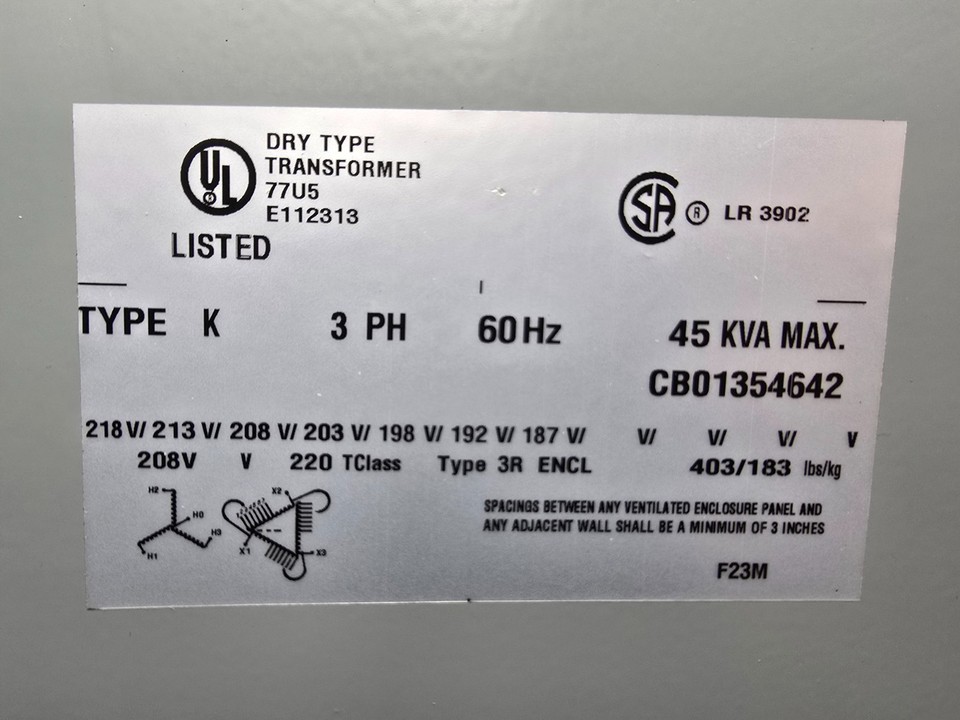 NEW 45 KVA STEP UP Dry Transformer 208 Delta to 480Y/277 Hammond ...