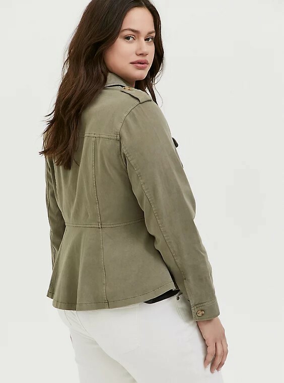 Torrid Womans Plus Size Light Olive Green Twill Peplum Utility Jacket ...