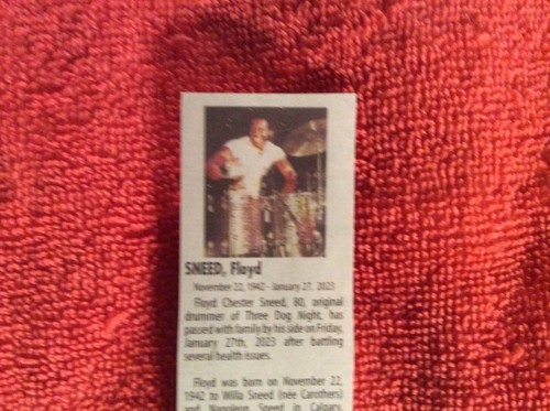 OBITUARY FLOYD SNEED 1942 - 2023 ORIGINAL DRUMMER THREE DOG NIGHT TDN ...