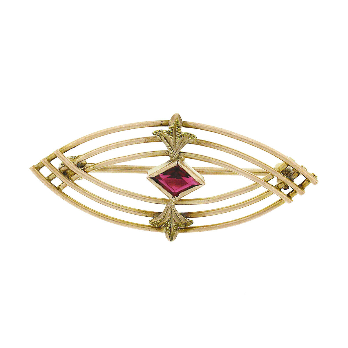 Antique Victorian 10k Gold Lozenge Red Stone Open Wir… - Gem