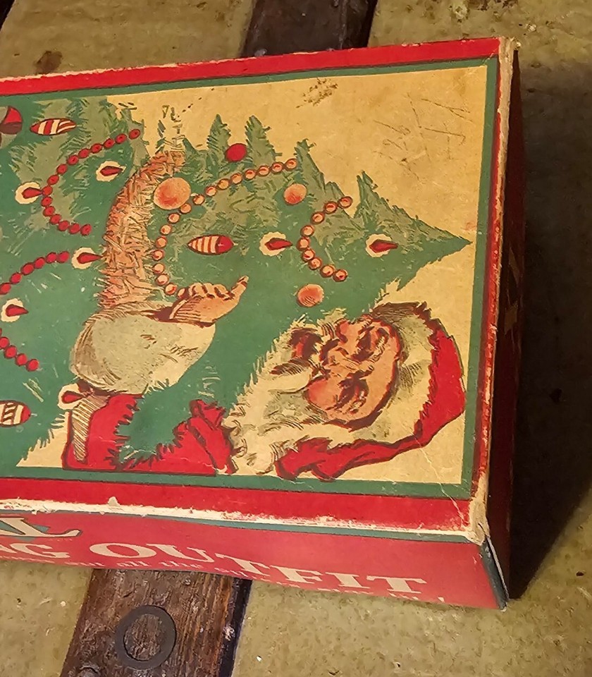 Pair 2 Vintage Christmas XL Lighting Outfit Box Tops Insert Santa Tree ...