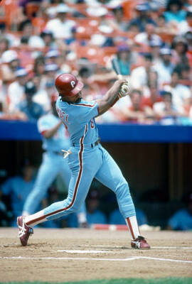 Juan Samuel Philadelphia Phillies bats v New York Mets in- Baseball ...