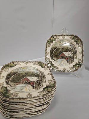 johnson brothers friendly village covered bridge set of 16 inch plates ...