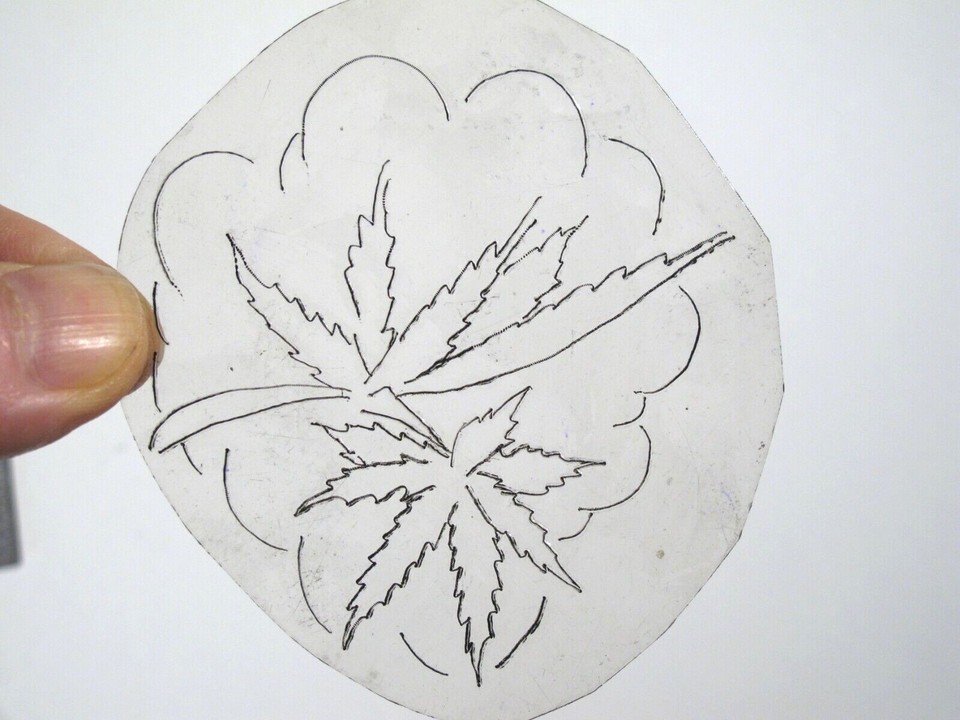 vtg 1960s 1970s Tattoo Flash acetate stencil Weed Two Leaves in Cloud ...
