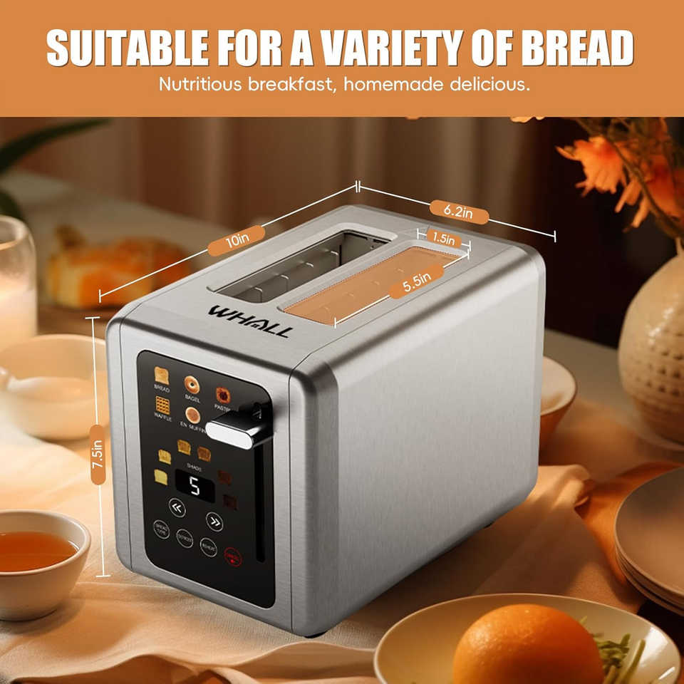 WHALL 2-Slice Touch Screen Toaster - Modern Stainless Steel, Wide Slots ...
