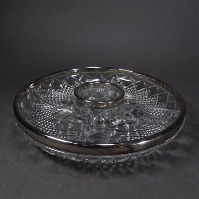 Vintage Lead Crystal 4 Section Diamond Cut Serving Dish with Silver ...