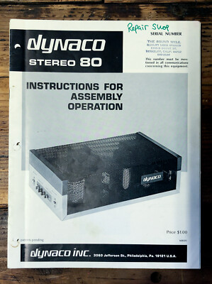 Dynaco Stereo 80 ST-80 Amplifier Assembly & Operation Manual *Orig* #1 ...
