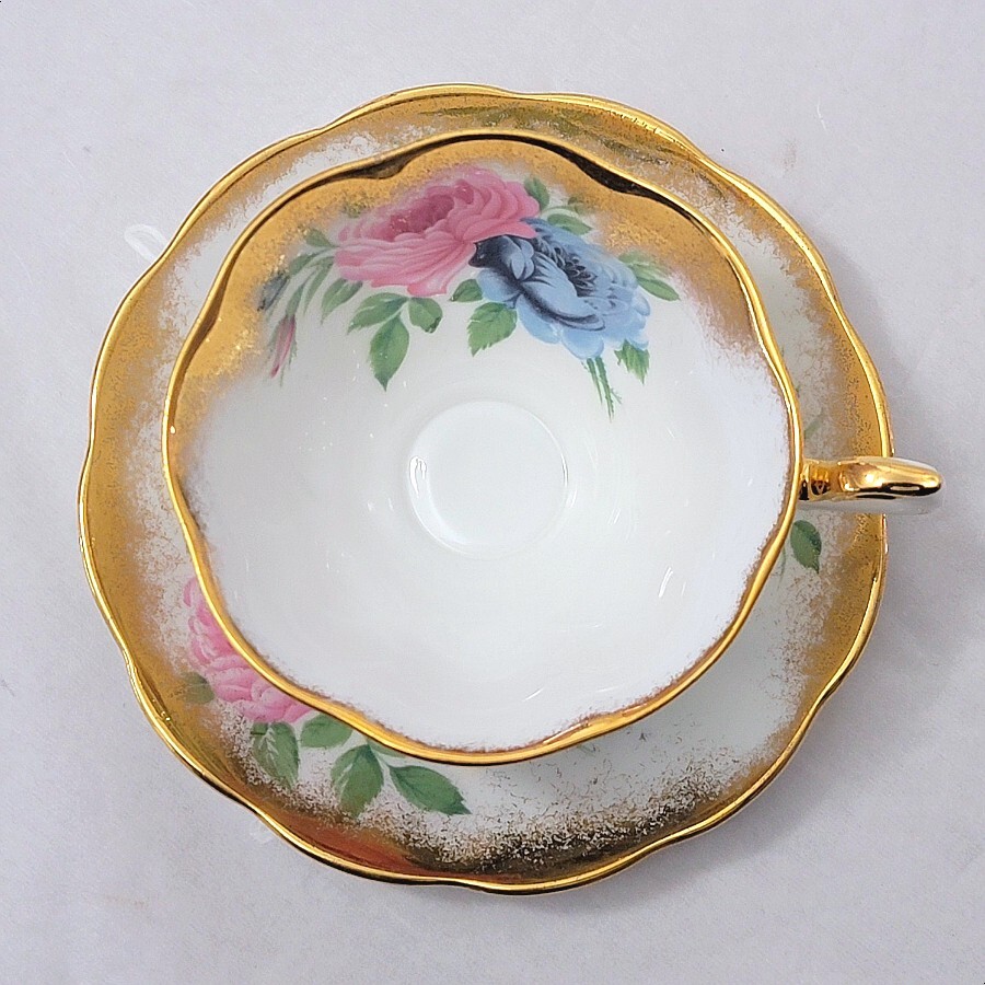 Royal Albert England Heavy Gold Pink & Blue Rose Cup and Saucer 282 | eBay