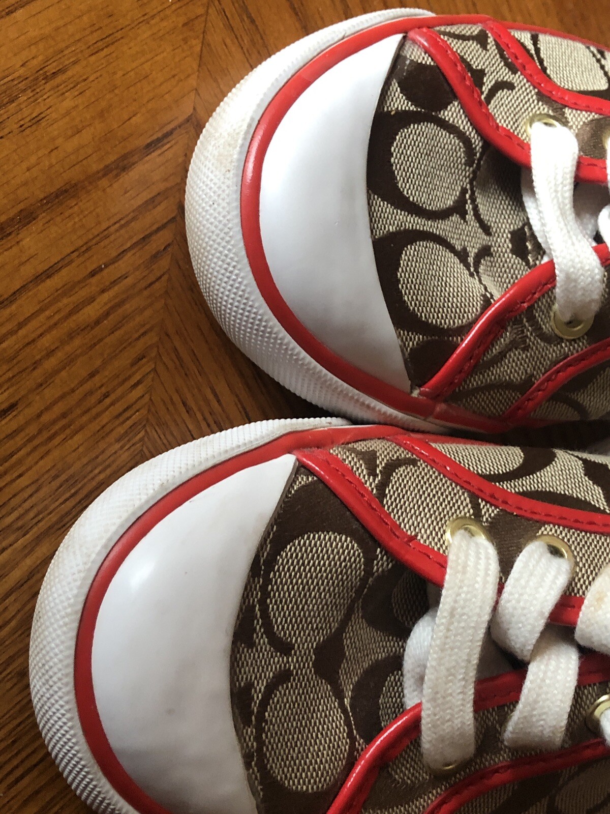 COACH BARRETT Signature Red Trim Sneakers Brown Logo … - Gem