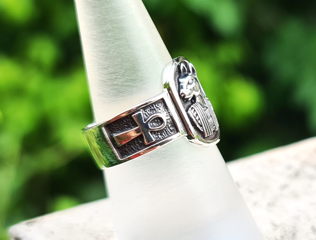 Bastet Goddess Ring 925 Sterling Silver God of Egypt Cat Egyptian Ankh ...