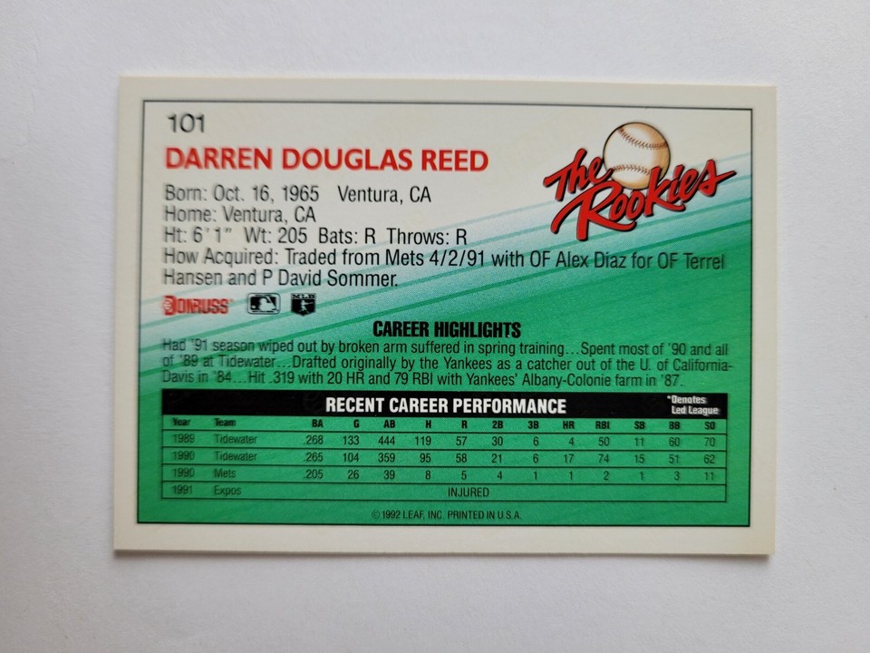 1992 Donruss The Rookies #101 Darren Reed | eBay