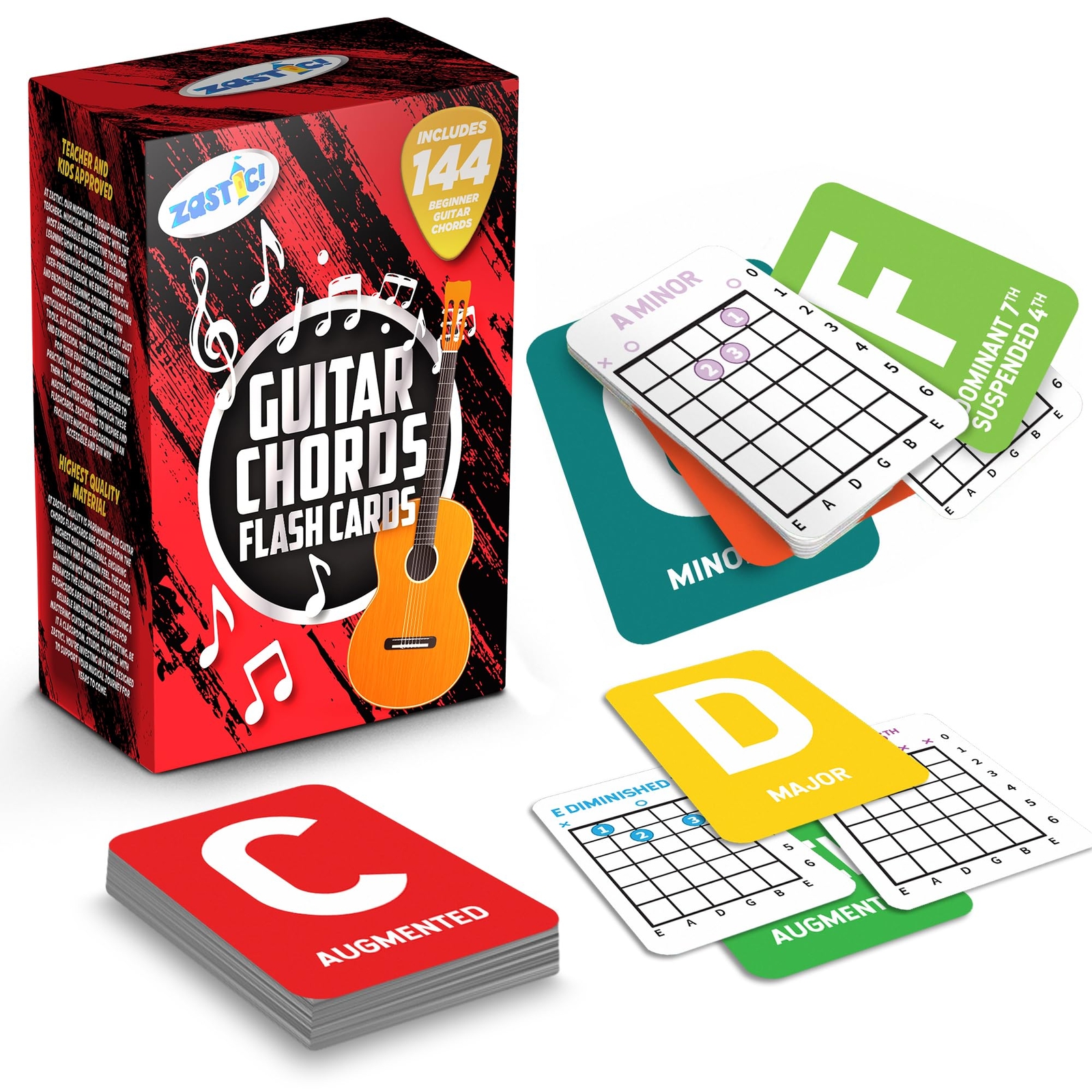 Zastic Guitar Chords Flash Cards - 144 Guitar Chord Flash Cards Deck ...