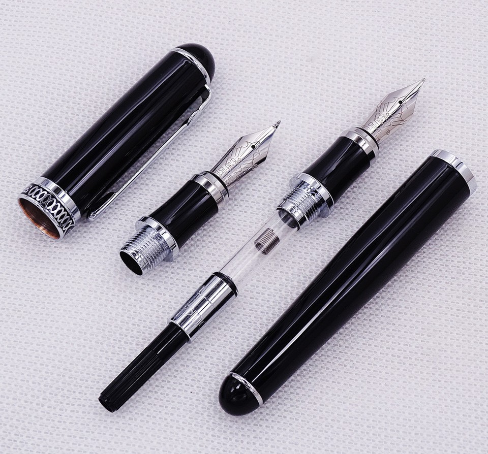 Duke D2 Black Metal Fountain Pen & 1PC Calligraphy Bent Nib Writing Set ...