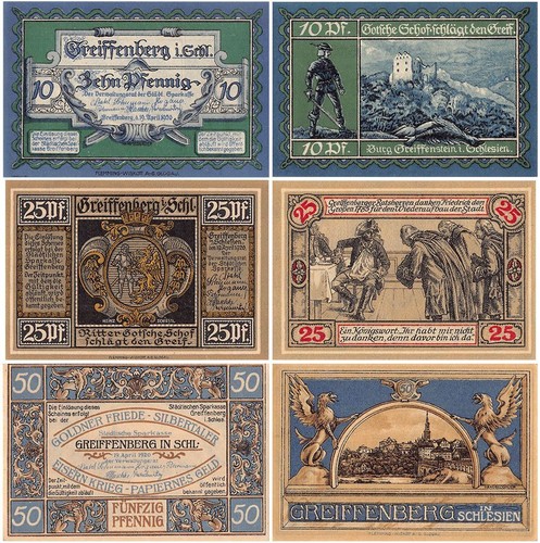 Greiffenberg 10-50 Pfennig 3 Pieces Notgeld Set, 1920, Mehl # 470.1 ...