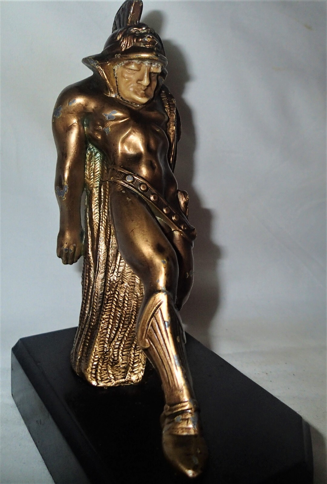 ANTIQUE J.B. HIRSCH HELMET MAN SPARTAN WARRIOR SLATE STATUE SCULPTURE ...