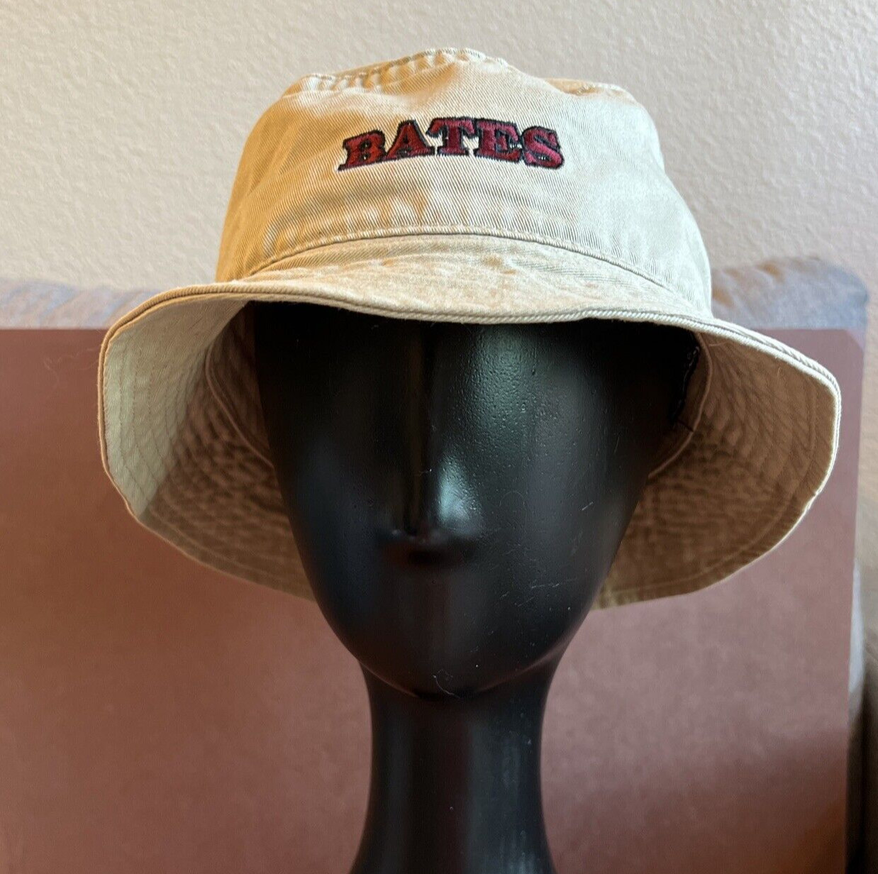 Bates College Retro Legacy Tan Bucket Hat with Maroon… - Gem