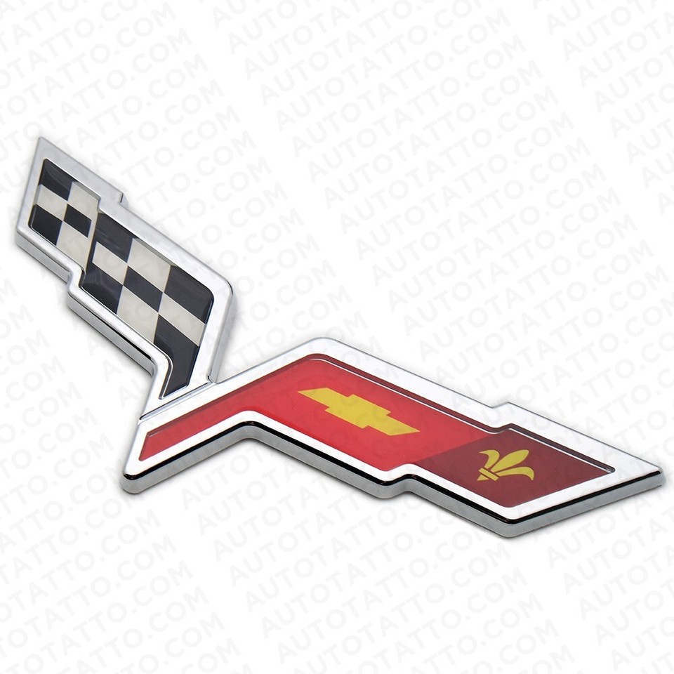 2x For 05-13 C6 Corvette Front Hood Rear Crossed Flags Badge Emblem ...