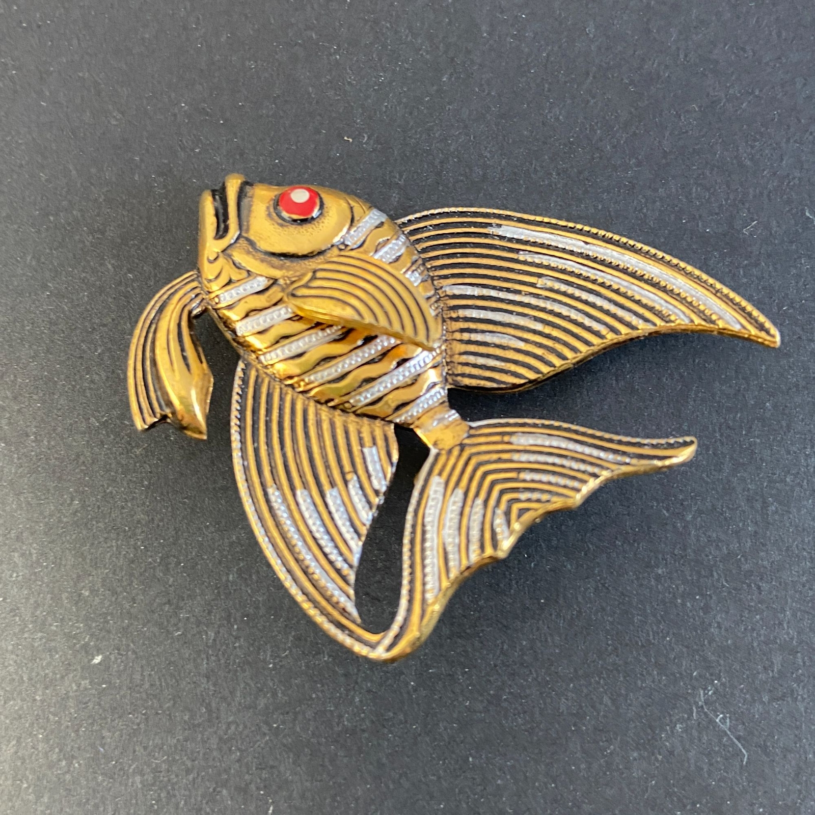 Vintage Spanish Damascene Angel Fish Brooch Pin Toled… - Gem