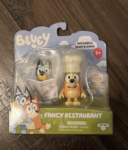 BNIP BLUEY FANCY RESTAURANT 2.5” ARTICULATED FIGURES BLUEY & BINGO CHEF ...