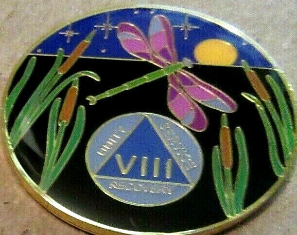 Black Gold Blue DragonFly Alcoholics Anonymous AA 8 year Medallion ...