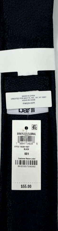 Bar III Men's Silk Blend Tie ~ Black ~ Braylon Floral ~ NEW MSRP: $55 ...