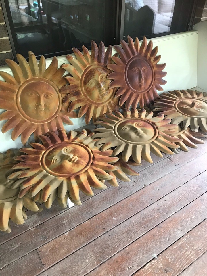 Set of 3 Metal Sun Face Rustic Boho Bohemian Hippie Garden Patio Fence ...